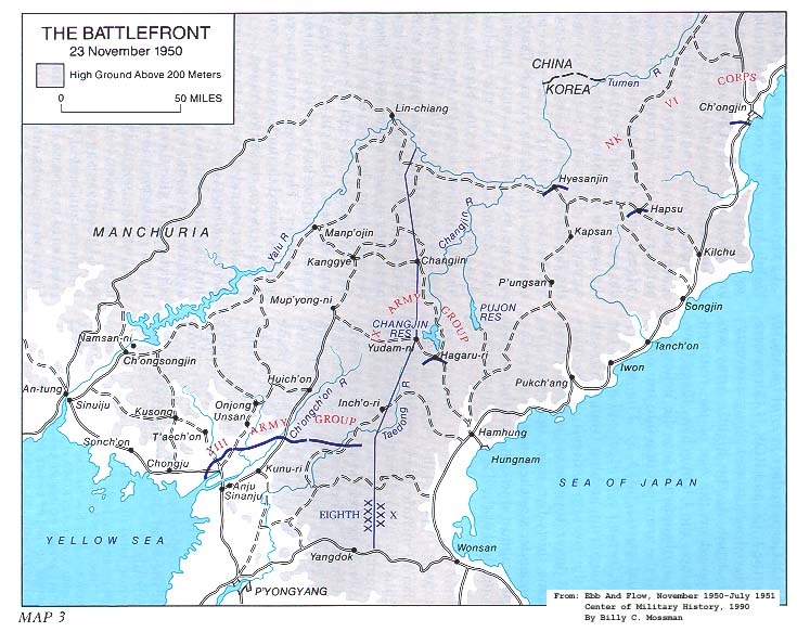 Korean War AMS Topo - Map 3 - The Battlefront - 23 November 1950