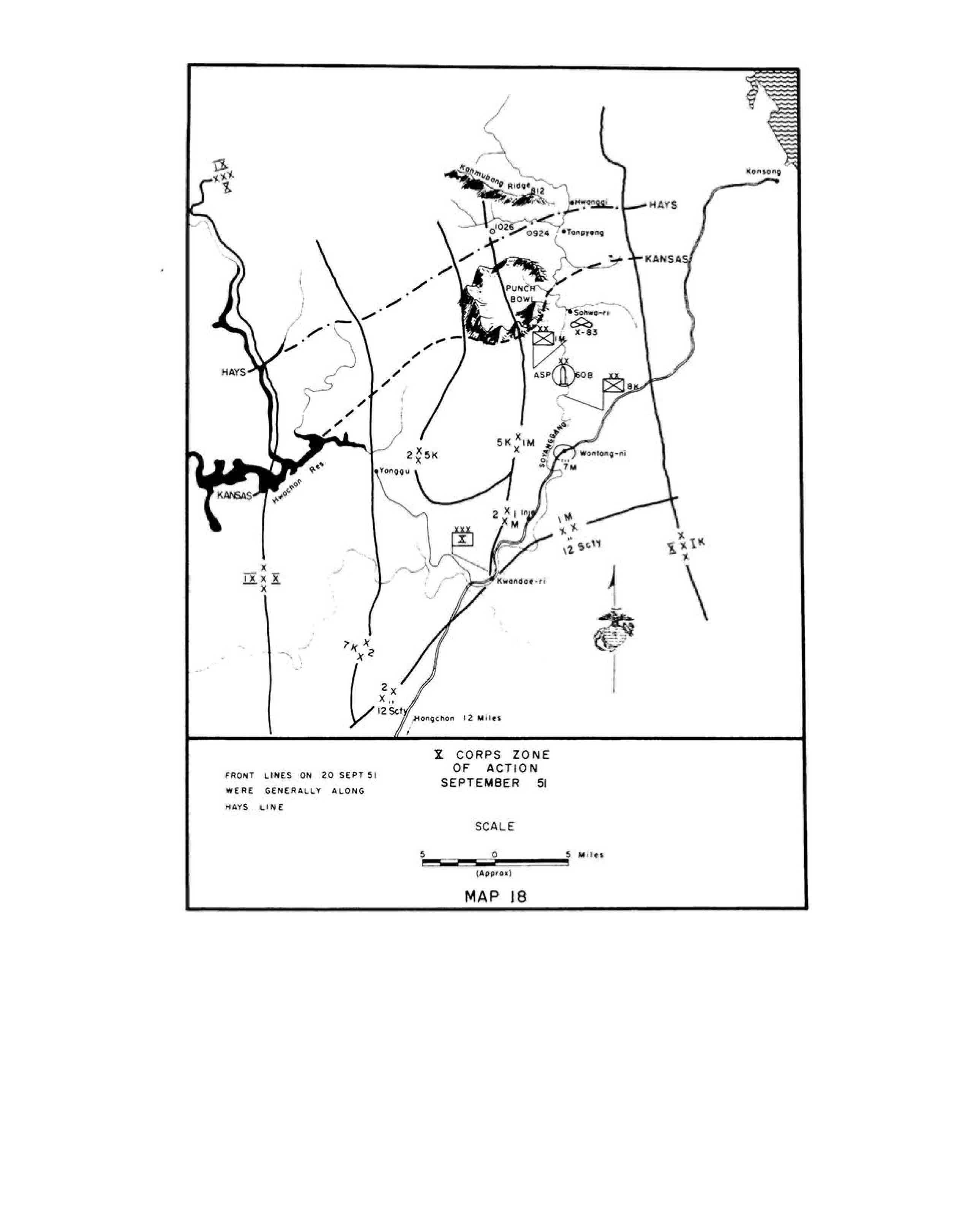 Map 18 - X Corps Zone Of Action September 1951